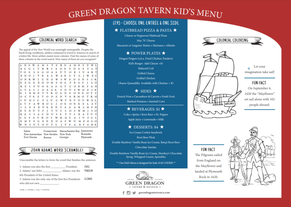 Kids Menu - Carlsbad Restaurant & Private Events | Green Dragon Tavern ...
